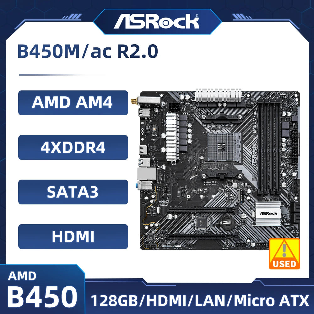 StoneTaskin For B450 B450M Motherboard ASRock B450M/ac R2.0 Motherboar