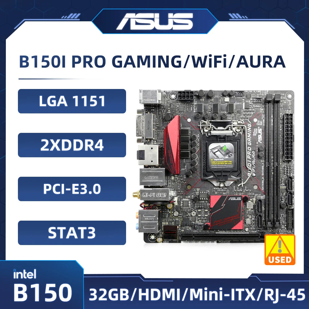 Used Mainboard, ASUS B150 Motherboard, B150I PRO GAMING/WiFi/AURA, Min – StoneTaskin