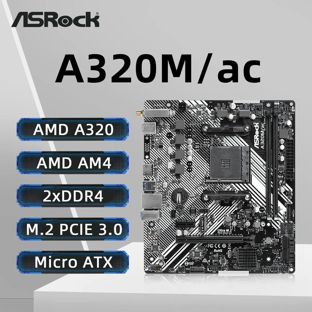 StoneTaskin Refurbished ASROCK A320M/AC Motherboard Support AMD Ryzen