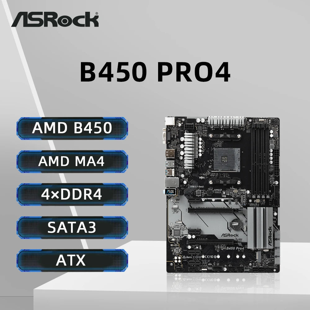 ASRock B450 PRO4 Motherboard AMD B450 DDR4 Memory AM4 Mainboard M.2 NV ...