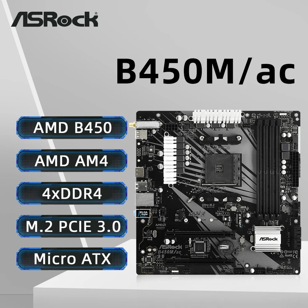 ASRock B450M Motherboard B450M/ac Dual-channel DDR4 Memory AM4 Motherb ...