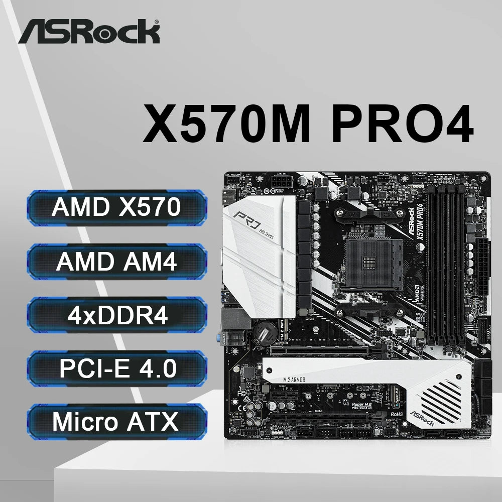 ASRock X570M Pro4 Motherboard AMD X570 Supports 5800X 5700x3D 5600G 36 ...