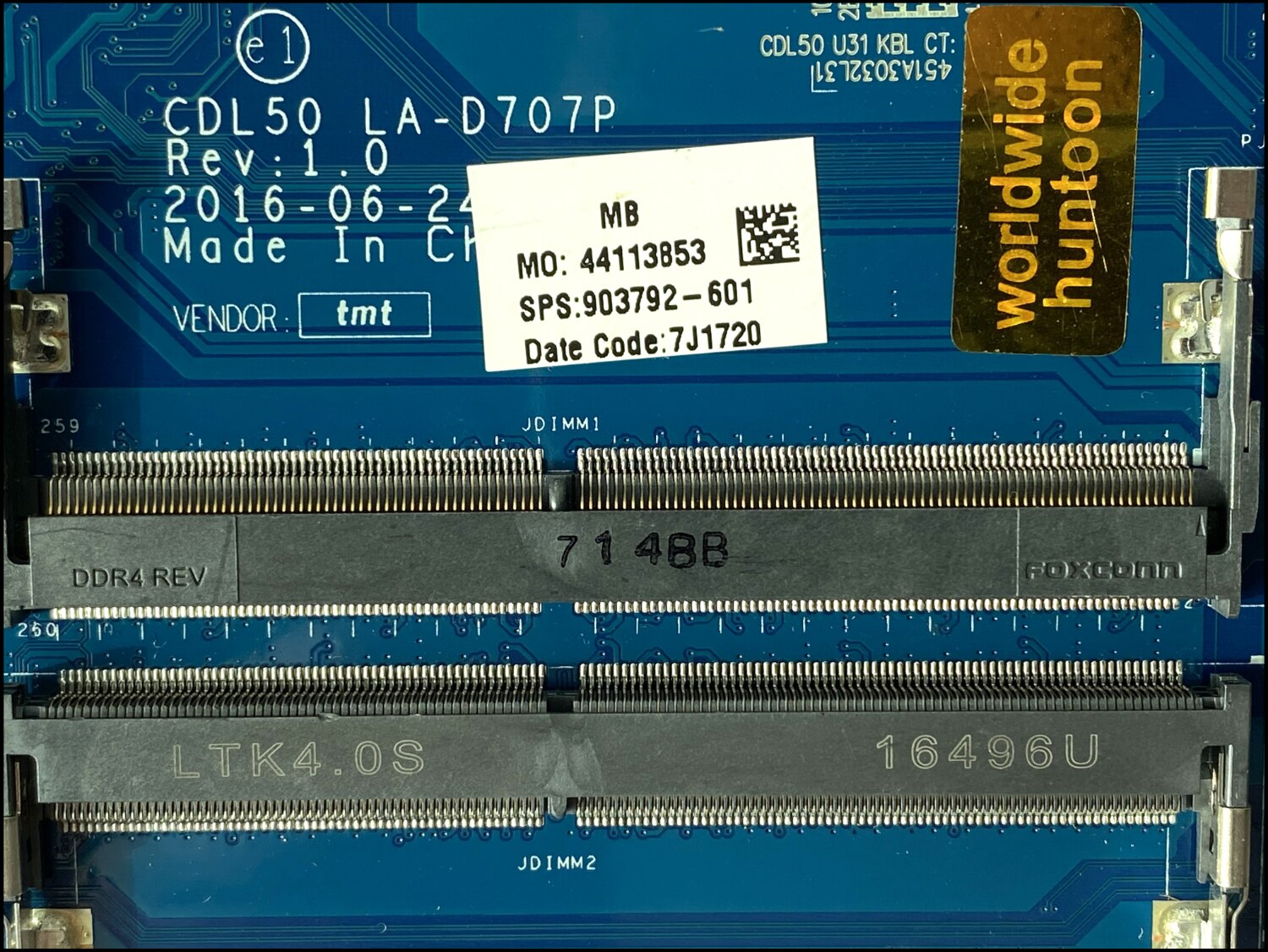 StoneTaskin High quality CDL50 LA-D707P For HP 15-AY Series Laptop Mot
