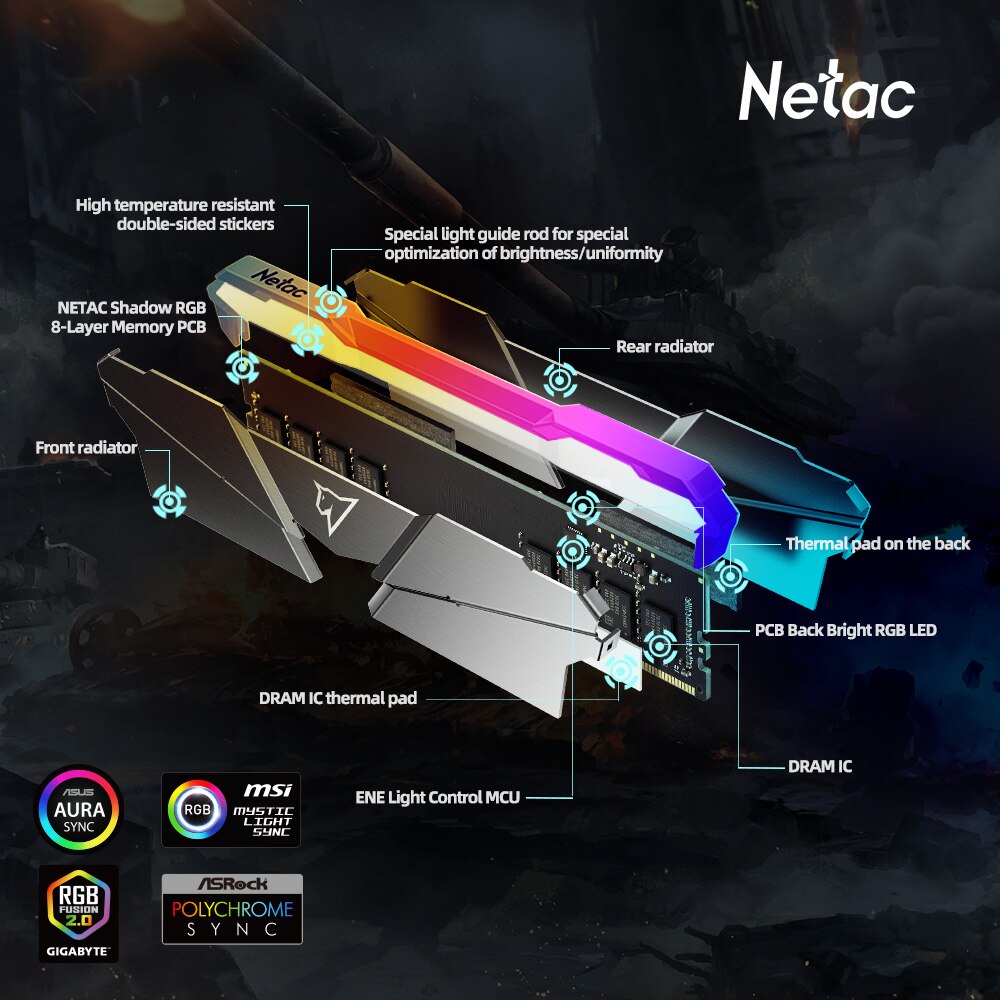 Netac RGB DDR4 RAM Memory 8GB 16GB 32GB 3200mhz 3600mhz Dual Channel D ...