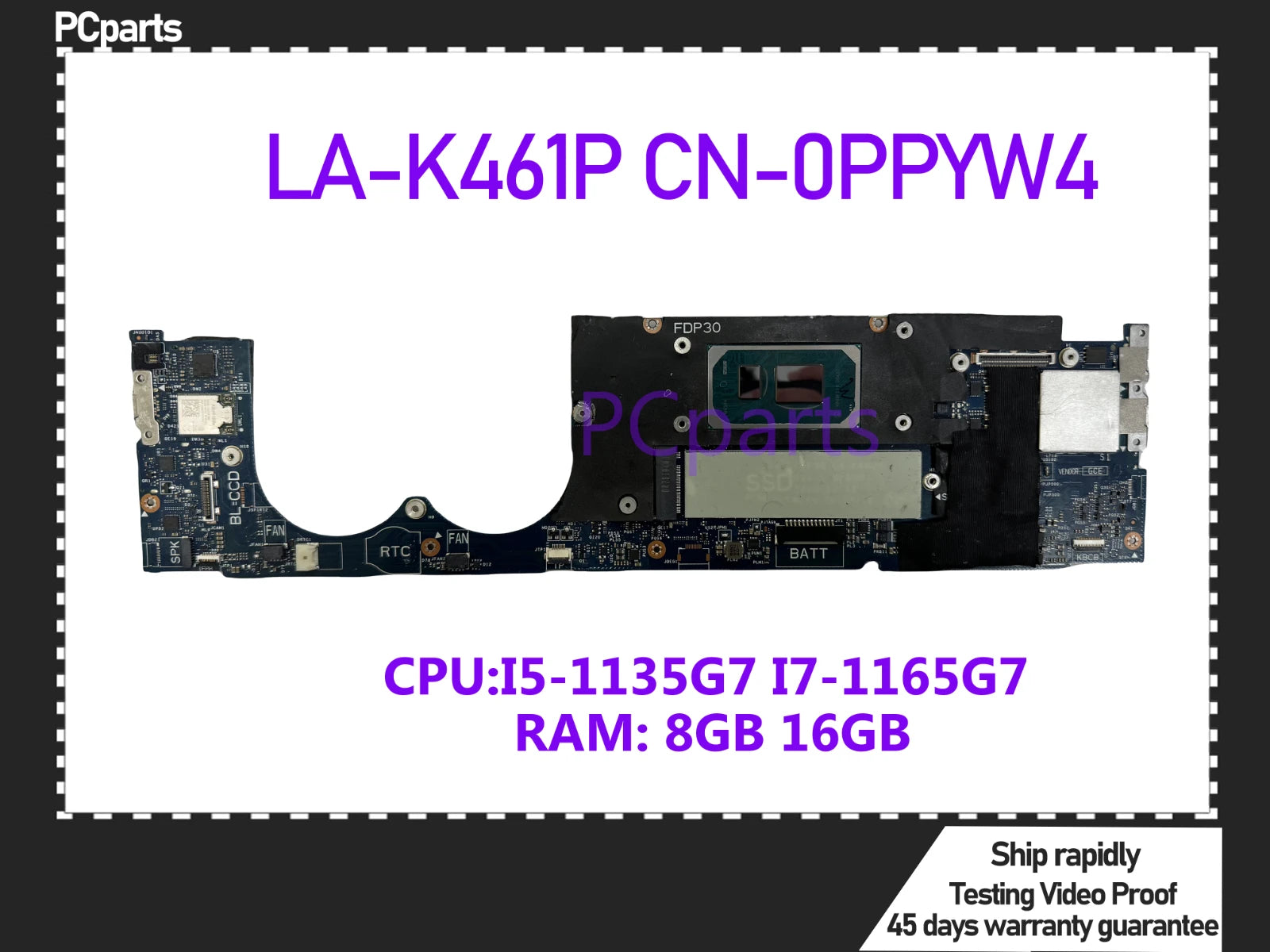 PCparts CN-0PPYW4 For DELL XPS 13 9305 Laptop Motherboard LA-K461P I5 ...