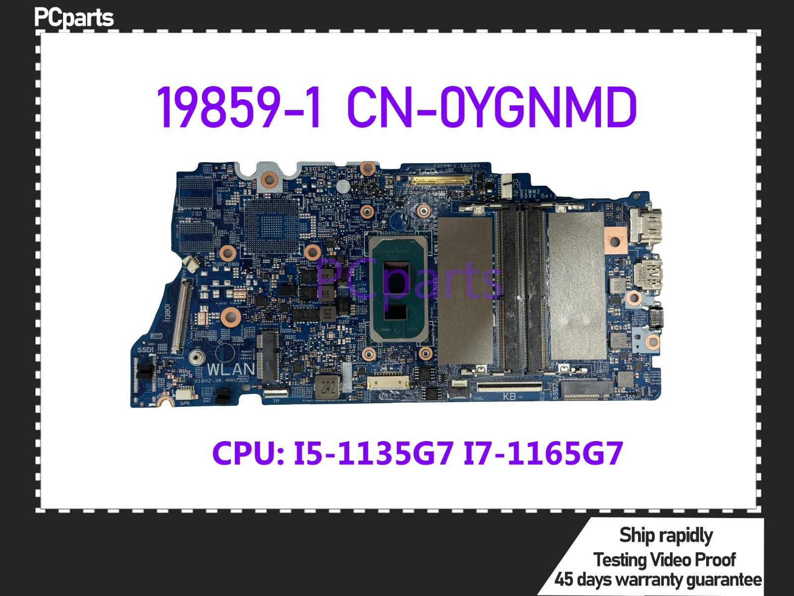 PCparts CN-0YGNMD For DELL Inspiron 7506 Laptop Motherboard 19859-1 I5 ...