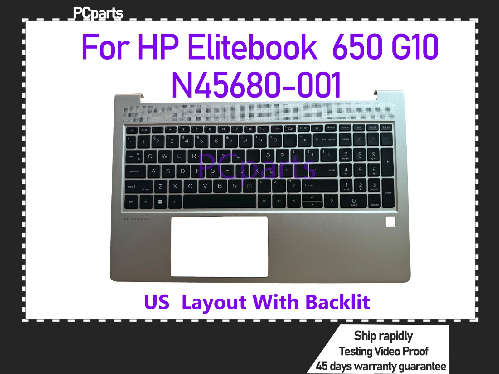 PCparts Genuine US Laptop Keyboard For HP Elitebook 650 G10 Palmrest K ...