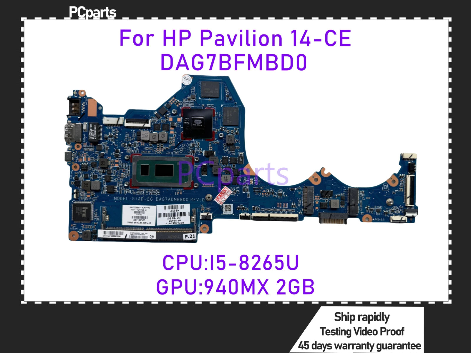 PCparts Original DAG7ADMB8D0 For HP Pavilion 14-CE Laptop Motherboard ...