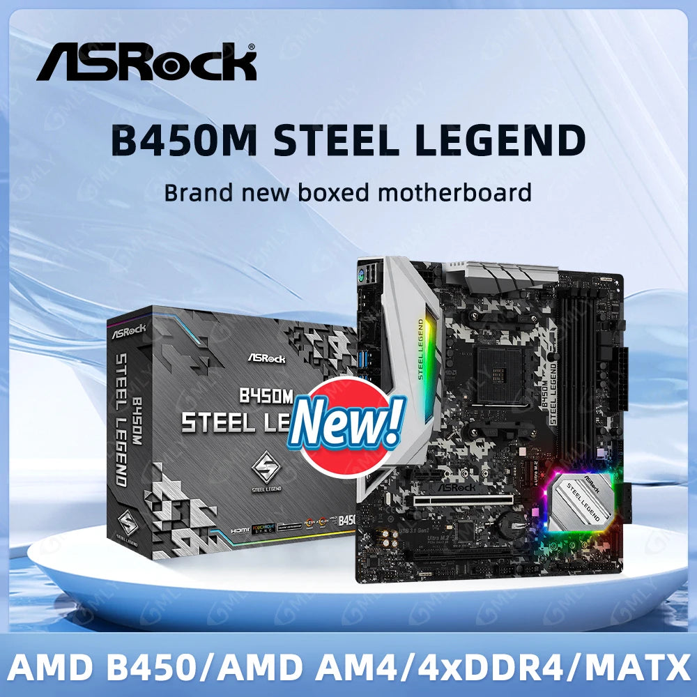 ASRock B450M STEEL LEGEND Motherboard AMD B450 AM4 DDR4 3200+(OC) 64GB ...