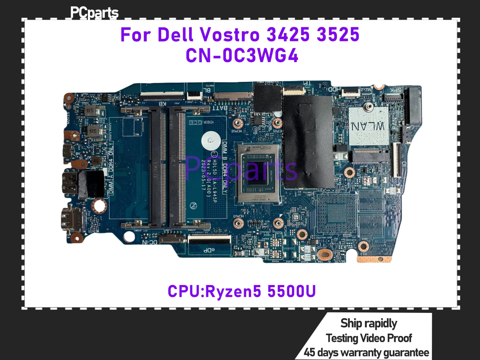 PCparts HDL5D LA-L945P For Dell Vostro 3425 3525 Laptop Motherboard CN ...